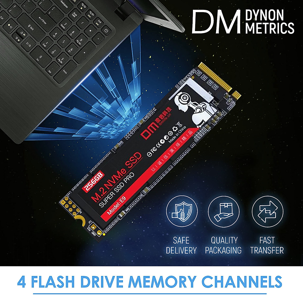 Dynon Metrics PCIe NVMe M.2 Internal SSD Hard Drive – NVMe1.3 Standard Internal SSD Board – Fast Speed Data Transfer – Compact Internal Solid State Drive – 4 Flash Drive Memory Channels - 256 GB