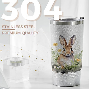 Onebttl Bunny Glitter Tumbler with Lid and Straw, Unique 20oz Cute Tumbler for Women & Girl, Bunny Lover Gifts for Christmas, Birthday