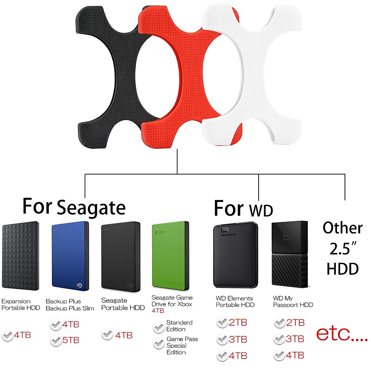 Rancco 3 Pcs Silicone Shockproof HDD Case, Suit for Seagate Backup Plus 3T/4T,Expansion 4T,Game Drive for Xbox One 4T,WD My Passport & Elements 2T/3T/4T/,Toshiba Canvio Advance & Canvio Basics