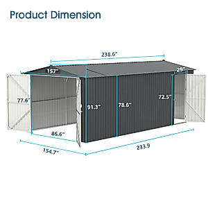 13 x 20 FT Outdoor Storage Shed, Large Metal Garden Shed with 2 Lockable Doors, Tool Shed Outdoor Storage with 4 Air Vents, Garage Shed Waterproof for Car, Truck, Bike, Garbage Can, Tool, Dark Gray