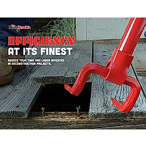 Deck Demon Wrecking Bar - 44 Inch Steel Deck Board Remover Tool - Save Time Removing Old Boards and Breaking Pallets - Heavy Duty, Non-Slip Handle with Dual Claw Head Nail Puller - Red, DD-201