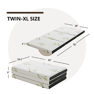 Giantex Folding Mattress Twin, 3" Tri-fold Memory Foam Mattress, Foldable Mattress Topper w/Soft Knit Fabric, Portable Mattress w/Carrying Bag for RV Guest Bed, CertiPUR-US Certified (Twin XL)