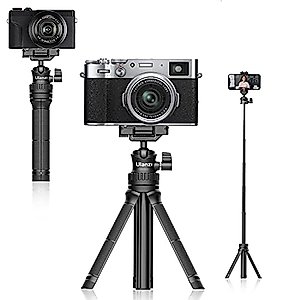 Ulanzi MT-34 Extendable Pole Tripod Mini Tabletop Tripod Selfie Stick with 2 in 1 Phone Clamp, Travel Tripod for Phone 12 Canon G7X Mark III Sony ZV-1 RX100 VII A6600 Vloging Filmmaking Live Streaming