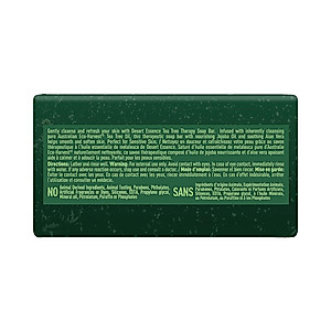 Desert Essence Tea Tree Therapy Cleansing Soap Bar - Plant-Based with Sustainable Palm Oil, Eco-Harvest® Tea Tree, Jojoba Oil, Aloe – Safe for Sensitive Skin, Face & Body, Vegan, Cruelty-Free
