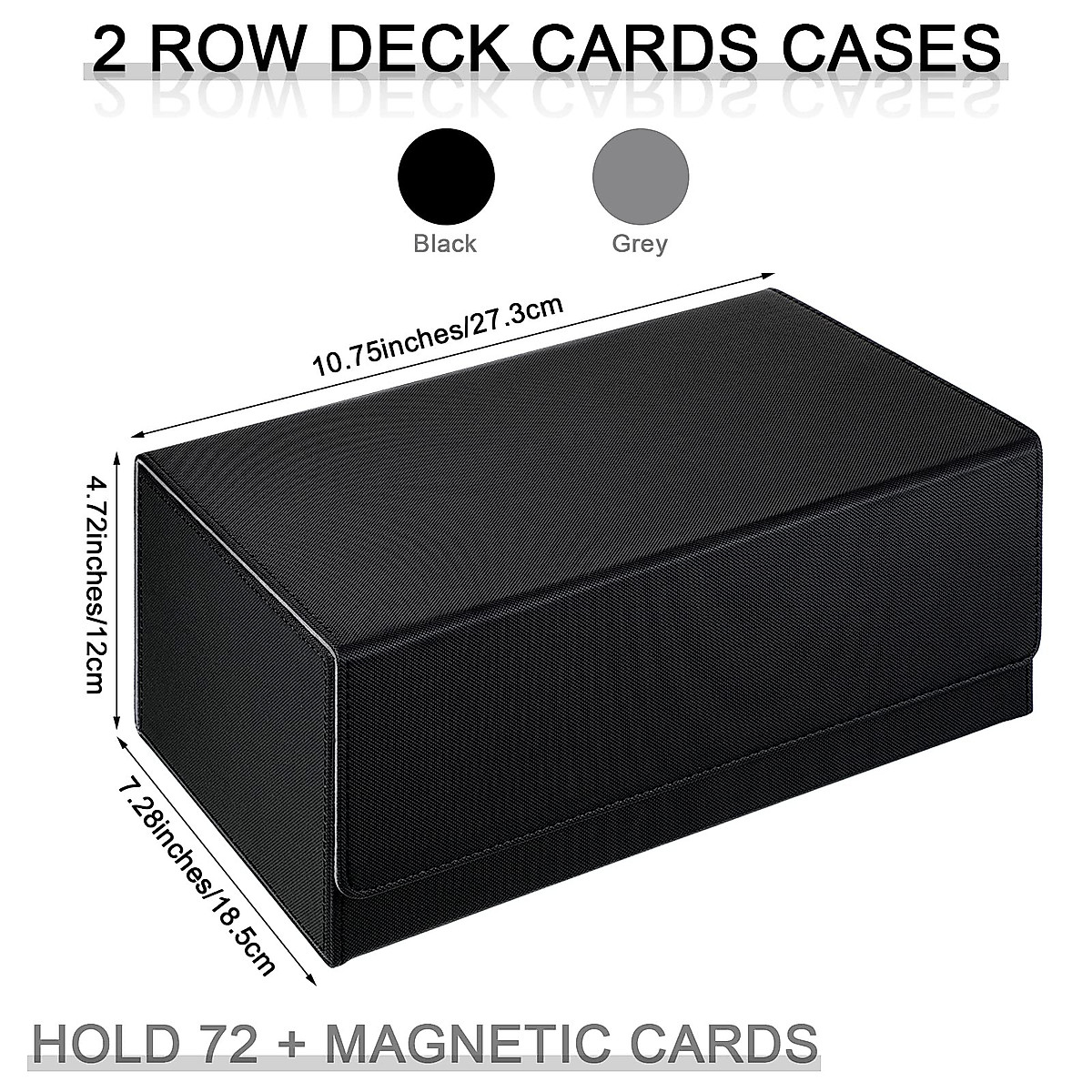 Yexiya Deck Card Storage for 72 Magnetic Card, 2 Rows Deck Trading Cards Box Holding Compatible with TCG Loader MTG Storage Boxes for Play Cards(Outer Black, Inner Gray)