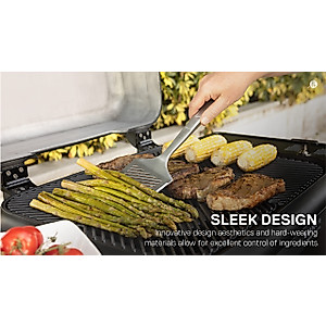 Everdure BBQ Tool Kit - 3 Pack, Brushed Stainless Steel Tongs, Spatula and Fork with Soft Grip Handles and Leather Straps, Barbeque Grill Accessories and Cooking Utensils Set