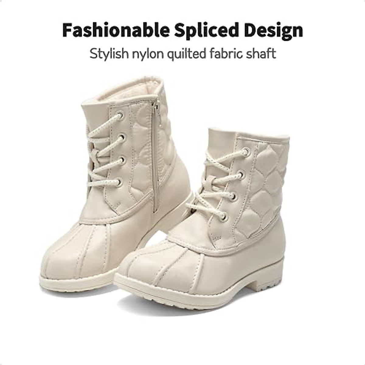 DREAM PAIRS Girls KBO212 Side Zipper Quilted Ankle Boots Beige Size 6 Big Kid