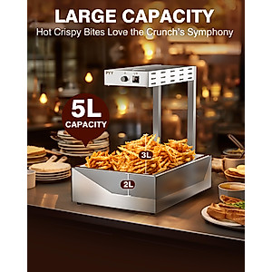 PYY French Fry Warmer Commercial Food Heat Lamp - 500W Food Warmer Light Free-Standing Warming Dump Station 5L Countertop Fries Food Warmer for Chips Churros Buffet Kitchen Restaurants