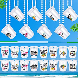 Ecally 24 Pcs Hawaiian Luau Party Shot Glasses Bead Necklace Summer Necklace Cups Funny Tropical Flamingo Plastic Shot Glass Necklace for Adults Summer Beach Hawaiian Supplies