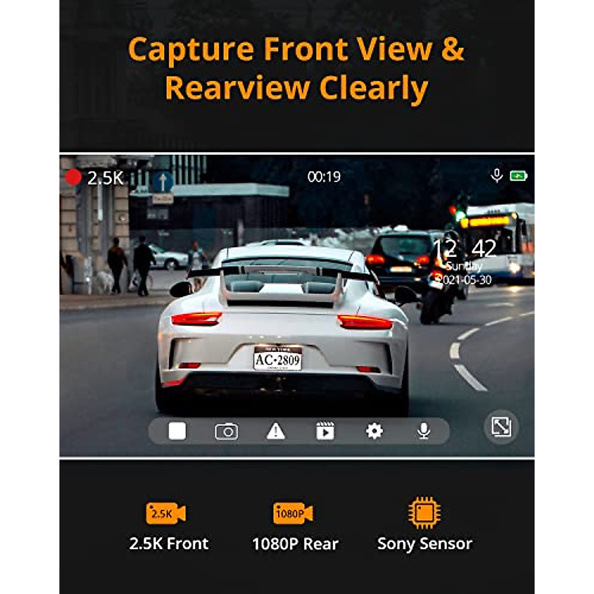 AKASO DL12 2.5K Mirror Dash Cam Voice Control 12" Touch Screen Front and Rear Dual Dash Camera for Cars Night Vision Backup Camera with Sony Starvis Sensor GPS G-Sensor Parking Assistance