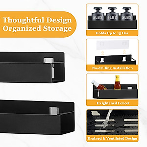 SYLLENHOD Kitchen Spice Rack: 2 Packs Black Adhesive Wall Mount - 11.8" Large Hanging Storage Organizer Cabinet Without Drilling for Smooth Wall - Work Room Bathroom Shelves