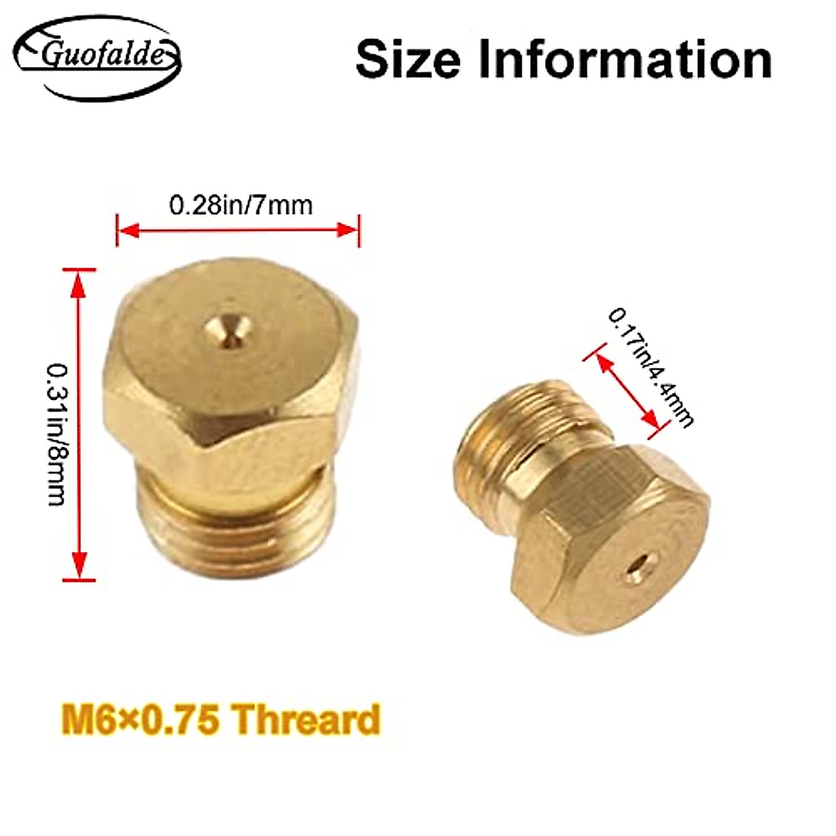 GUOFALDE Brass Jet Nozzles, Range Stove Oven Orifice Conversion Kit M6x0.75 mm Gas Spray Tip 0.3/0.4/0/7/0.8/0.9/1.0/1.1/1.2/1.5/1.7/1.9mm(Pack of 36), Propane Lpg Gas Pipe Parts, Propane Orifice