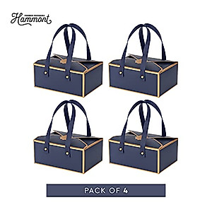 Hammont Gift Boxes for Women - Luxury Gift Box with Faux Leather Handle - 4 Pack of Gift Boxes for Presents – Decorative Bridesmaid Box for Jewelry, Chocolate & Mothers Day – 5”x7”x3” (Blue)