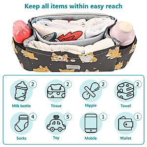 Sinestour Corgi Cute Dogs Stroller Organizer with Cup Holder Universal Stroller Organizer Bag Detachable Shoulder Strap Stroller Accessories for Diaper Toys Snacks Keys Fit All Baby Stroller