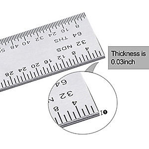 eBoot 2 Pack Stainless Steel Ruler Machinist Engineer Ruler, Rigid Metal Ruler with Inch Graduations 1/8, 1/16, 1/32, 1/64 Inch for Engineering, School, Office, Architect, and Drawing, 6 Inch