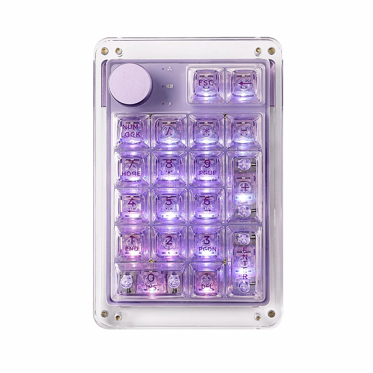 KiiBoom Phantom 21 Hot Swappable Crystal Acrylic Numpad, BT5.0/2.4GHz/USB-C Triple Mode NKRO Programmable Numeric Keypad with Knob, South-Facing RGB, 1900mAh Battery for Win/Mac (Purple)