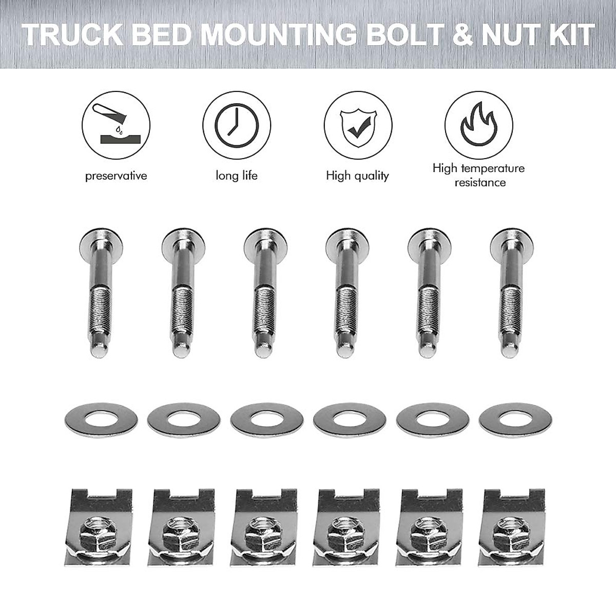 Truck Bed Mounting Bolt Nut Hardware Kit Fits 1997-2014 Ford F150, 1997-1999 Ford F250, 2006-2008 Lincoln Mark LT Pickup Replaces # W708605S436 W709424S901 924-313
