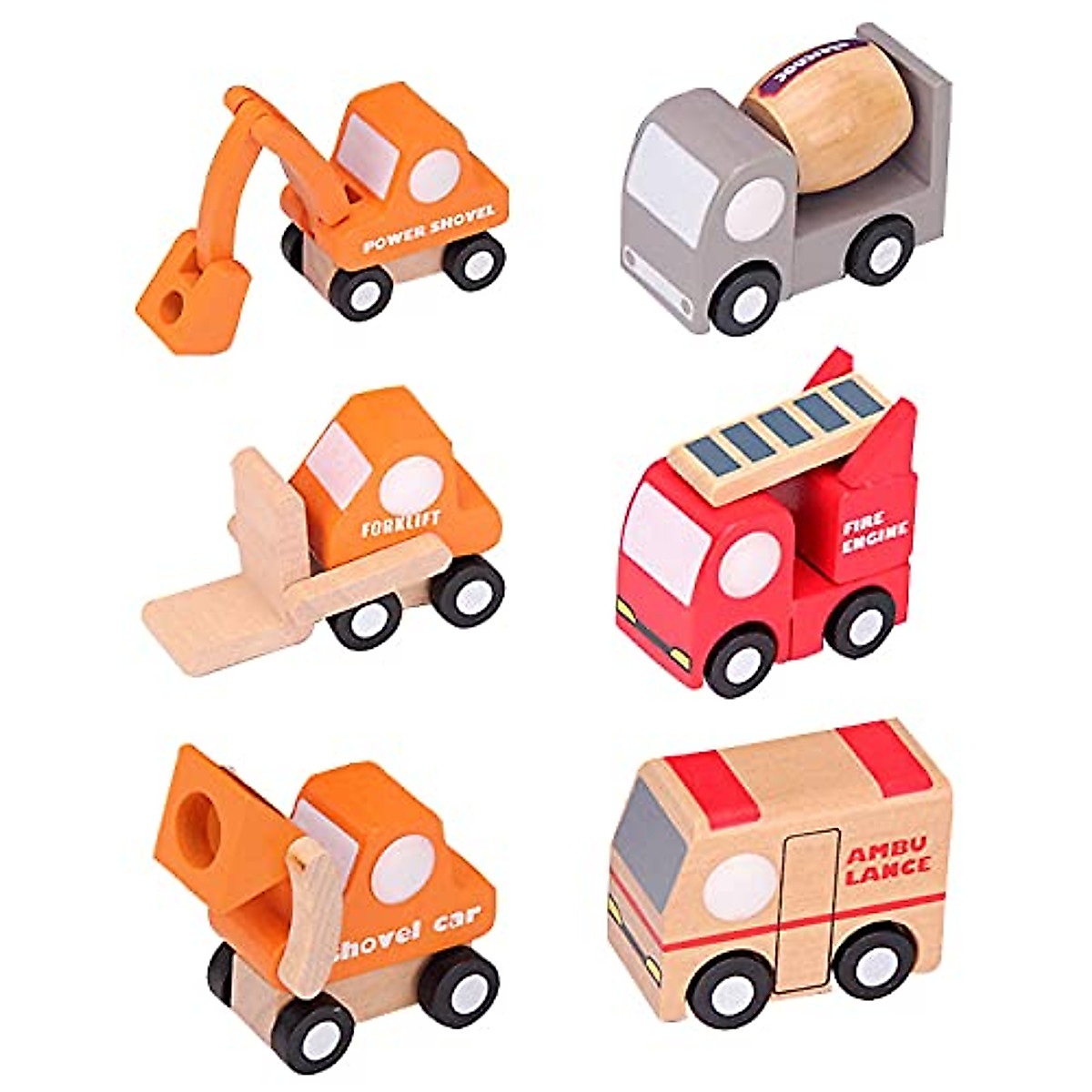 TEKOR (12) Wooden Toy Car Set | Montessori | Police Car | Fire Truck | Ambulance | (9) Other Cars| Develops Fine Motor Kills | Smooth, No Rough Edge | Child Friendly Paint |