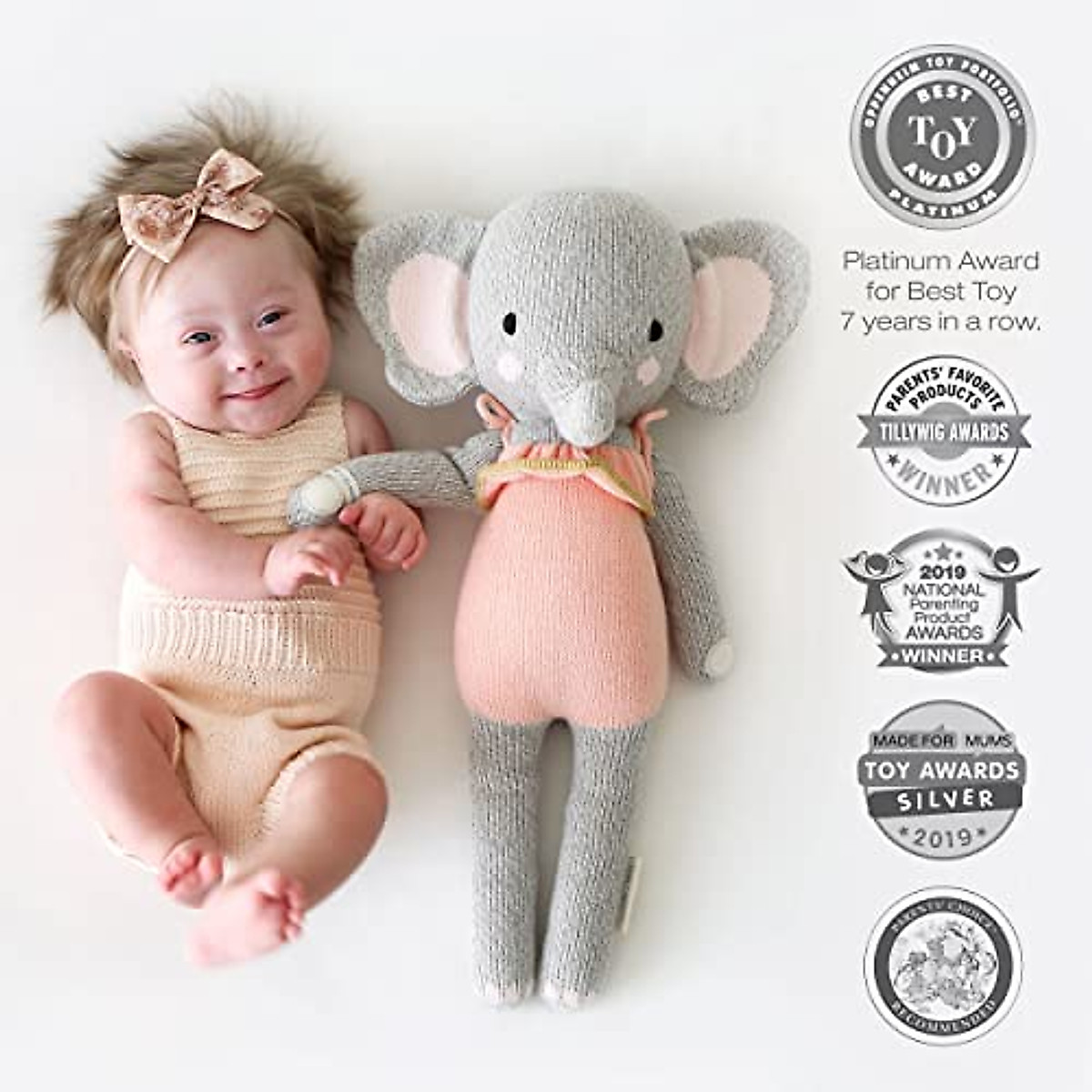 cuddle + kind Eloise The Elephant Little 13" Hand-Knit Doll – 1 Doll = 10 Meals, Fair Trade, Heirloom Quality, Handcrafted in Peru, 100% Cotton Yarn