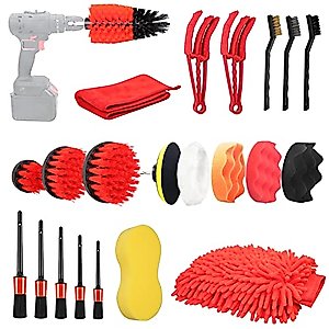 OELON 22 PCS Car Detail Brush Kit, Car Auto Drill Wash Brushes Set, Automotive Car Interior Brush Cleaning Kit for Wheel, Air Vents, Dashboard, Emblems, Engine, Carpet, Tire, Rim, Leather