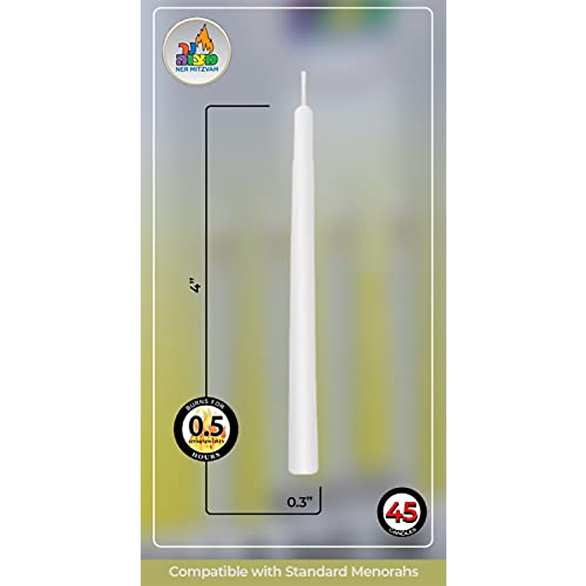 Ner Mitzvah White Chanukah Candles - Standard Size Fits Most Menorahs - Premium Quality Wax - 44 Count for All 8 Nights of Hanukkah.