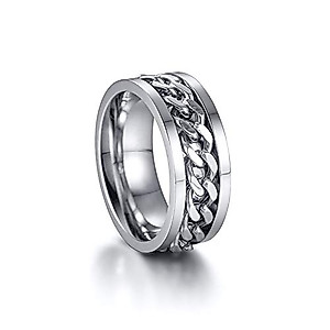 HIJONES Men Women Stainless Steel 8MM Class Spinner Chain Worry Ring Band for Anxiety People Silver Size 15