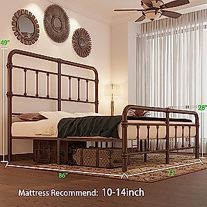 Geltanny California-King-Bed-Frame-Vintage-Farmhouse 49 inch Tall-headboard-Iron - Platform Mattress Foundation,No Box Spring Needed (Dark Bronze)
