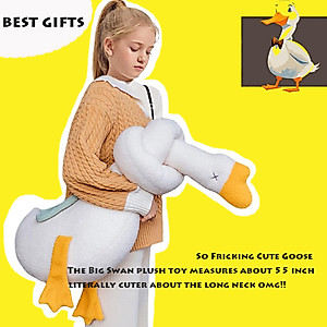 ELAINREN Giant Swan Stuffed Animal Toy with Long Neck, 55Inch White Goose Plush Soft Hugging Body Pillow Home Decor Cushion Easter Cute Duck Goose Plushie Dolls Gifts for Kids Xmas