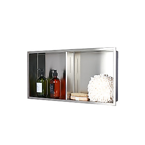 IKITRAEE Finished Shower Niche for Bathroom Storage,No Tile Needed,Recessed Wall Niche,Double Layer Storage,Made of Stainless Steel,24 in X12 in X4 in，Primary Color Brushed