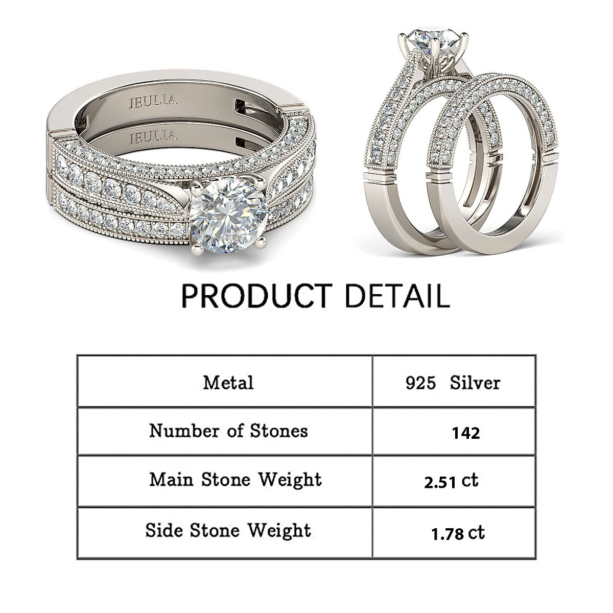 Jeulia Classic Round Cut Sterling Silver Ring Set Cubic Zirconia CZ Engagement Anniversary Eternity Wedding Band Ring for Women With Jewelry Gift Box (9)