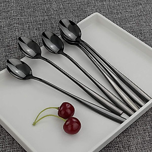 Teyyvn Black Stainless Steel Iced Tea Spoon, Long Handle Stirring Spoon, Set of 8