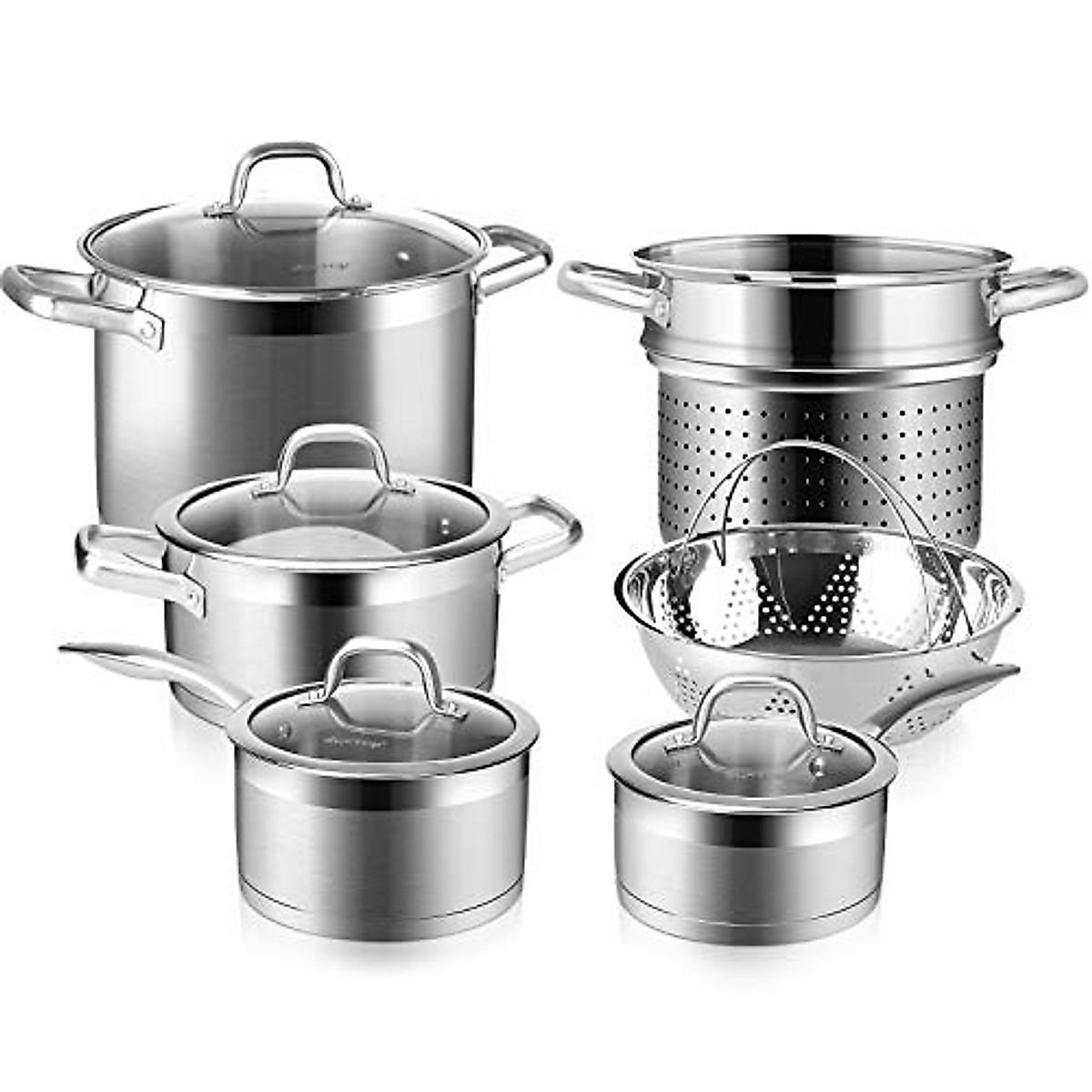 Duxtop Professional Stainless Steel 10PC Pots and Pans Set - Oven Safe, Dishwasher Safe, Compatible with all Cooktops - Heavy Bottom with Impact-Bonded Technology