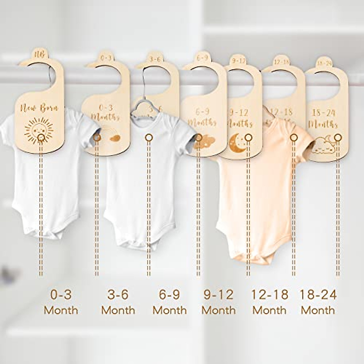 Baby Closet Dividers,Baby Clothes Dividers for Closet from Newborn to 24 Months,7 Premium Wooden Nursery Hanger Organizers Decor to Make a Tidy&Well Infant Closet