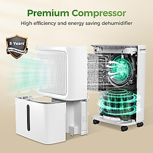 WATTSMART 2,500 Sq Ft Home Dehumidifier with Drain Hose, 55 OZ Water Tank, 24 Hr Timer, 50 Pints High Efficiency Compressor for Basements, Bedrooms, Bathrooms and Laundry Rooms