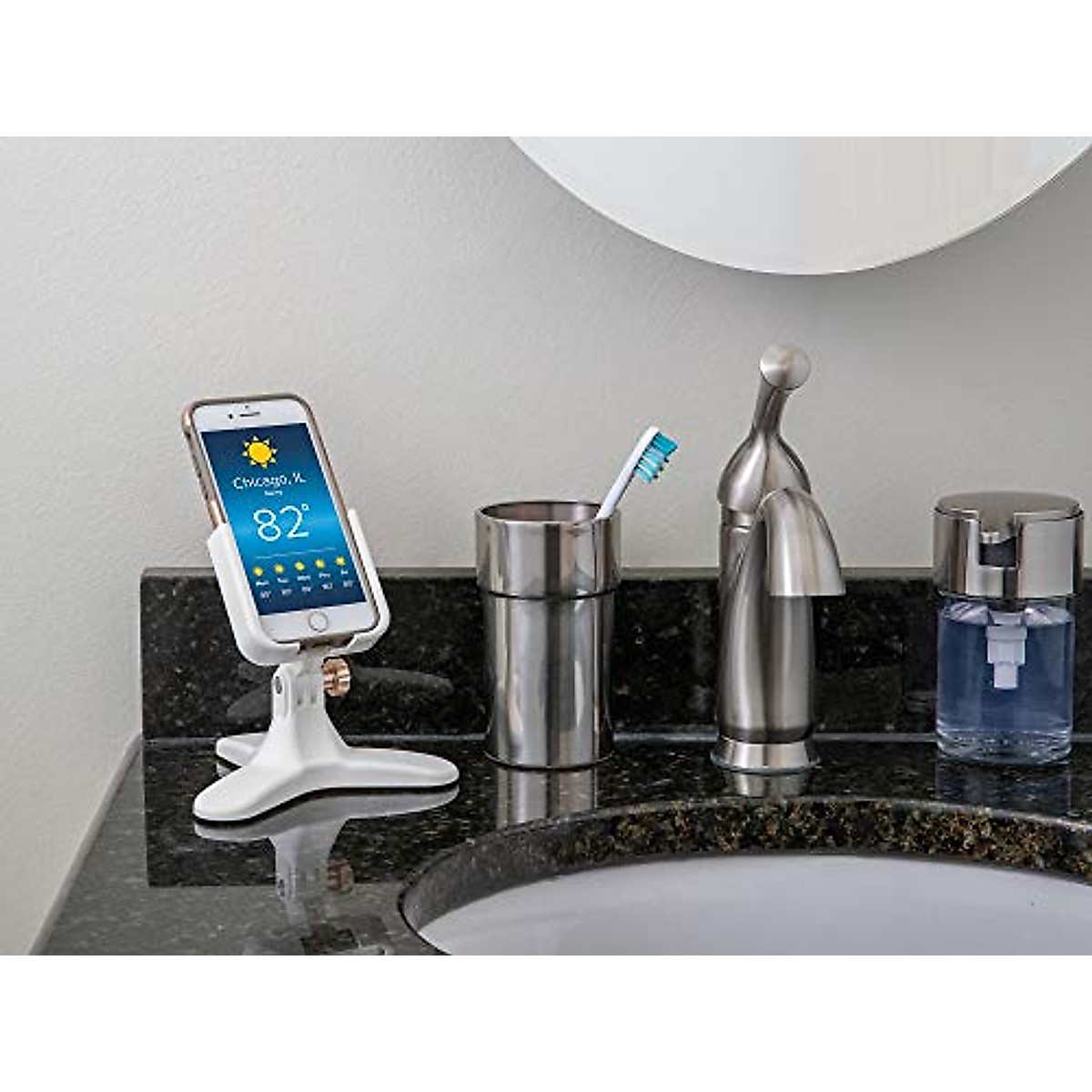 WeatherTech DeskFone - Universal Desktop Cell Phone Holder - White Plastic Knobs