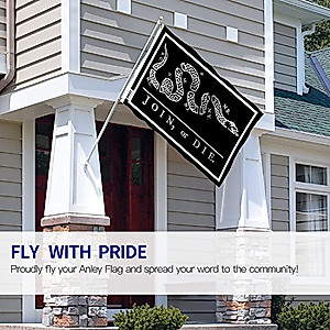 ANLEY Fly Breeze 3x5 Foot Black Join Or Die Flag - Vivid Color and Fade Proof - Canvas Header and Double Stitched - Rattlesnake Flags Polyester with Brass Grommets