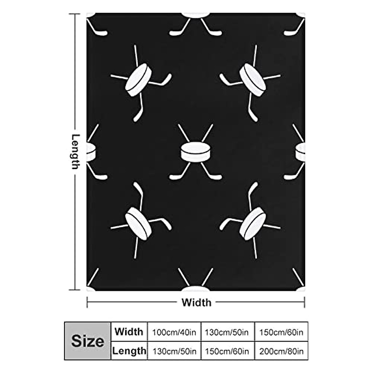 Flannel Blanket Black White Hockey Fleece Blanket Super Soft Throw Blanket for Couch Bed Sofa-Machine Washable 60"x80"