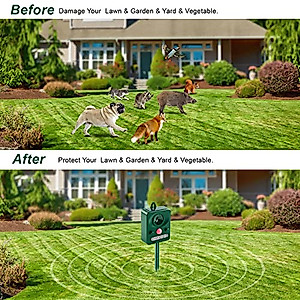 Solar Animal Repeller, Ultrasonic Mole Repellent Outdoor Animal Deterrent Devices with Motion Sensor and Flashing Lights, Protect Your Garden Away from