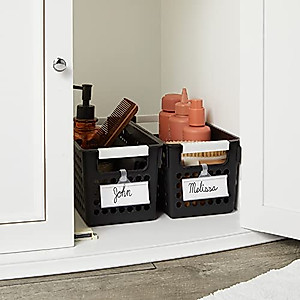Farmlyn Creek Black Plastic Baskets with Handles for Bathroom, Laundry Room, Closet Organization (4 Pack)