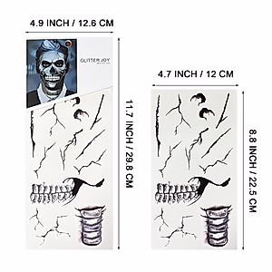 Fake Zombie Face Tattoos,Dia De Los Muertos Day of the Dead Face Tattoos Halloween Prank Makeup Temporary Tattoo For Women Men,3-Sheet
