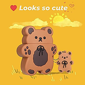 Besoar Brown Bear for Airpod 1/2 Case Cartoon Cute Fashion Character Kawaii Cool Silicone Design 3D Cover for Airpods 1st/2nd Unique Stylish Funny Fun for Air Pods 1&2 Girls Boys Teen Kids Cases
