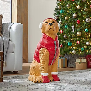 Christmas Lighted Blow Mold 30" Golden Retriever with Vest, Earmuffs & Mitts - 30 Inch Tall Pre-Lit LED Blow Molded Plastic for Indoor & Outdoor Home Door Yard Xmas Decoration​​​​​​