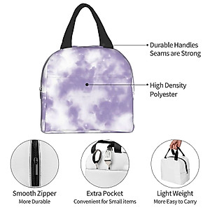 Purple Clouds Tie Dye Lunch Box Bento Travel Bag Picnic Tote Bags Insulated Durable Container Shopping Bag Reusable Waterproof Bags For Adult Women Men