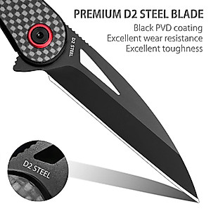 LOTHAR Seagull EDC Pocket Knife, Carbon Fiber Handle and 3" D2 Knife Blade, Ultra Light 2.2oz, Slim Pocket Knife, Small Folding Utility Knife Mini Box Cutter for Men Women, Flipper Knife with Pocket Clip