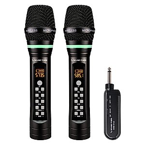 Sound Town 100-Channel UHF Rechargeable Wireless Handheld Microphone System with Built-in Effects, 1/4" Mini Portable Receiver for Karaoke, Events, Church, Meetings (SWM01-U2HH)