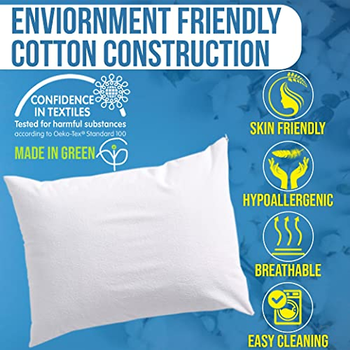 Dreamology Pillow Protectors, Cotton Terry Zippered, 100% Water Proof & Hypoallergenic, Extend Pillow Life by 3X, Breathable, Waterproof Pillow Case Cover (Cotton, Pack 4 - Standard [20x26])