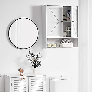 Reettic Two Door Wall Cabinet, Wooden Medicine Cabinet, Wall Mounted Bathroom Storage Cabinet with Inner Adjustable Shelf, for Bathroom, Kitchen, Entryway, White BMGZ103W