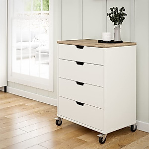 Systembuild Evolution Versa 4 Drawer Storage Cart in White and Weathered Oak