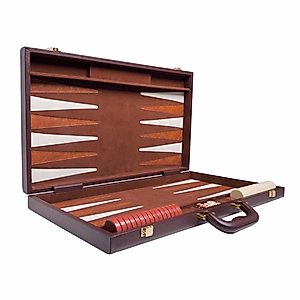 21-inch Backgammon Set - Brown Board and Playing Surface - White and Light Brown Points
