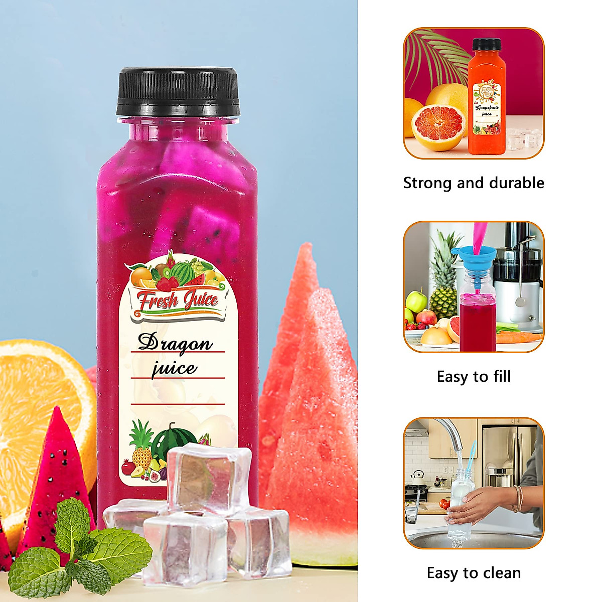 PeacePeo Plastic Juice Bottles with Caps 12 OZ, 45 Pcs Juice Bottles Clear Empty Reusable Juice Bottle with Tamper Lids for Juicing Refillable Juice Bottles for Travel